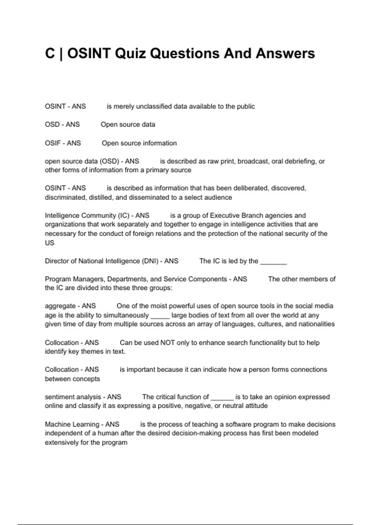 C | OSINT Quiz Questions And Answers - OSINT - Stuvia US