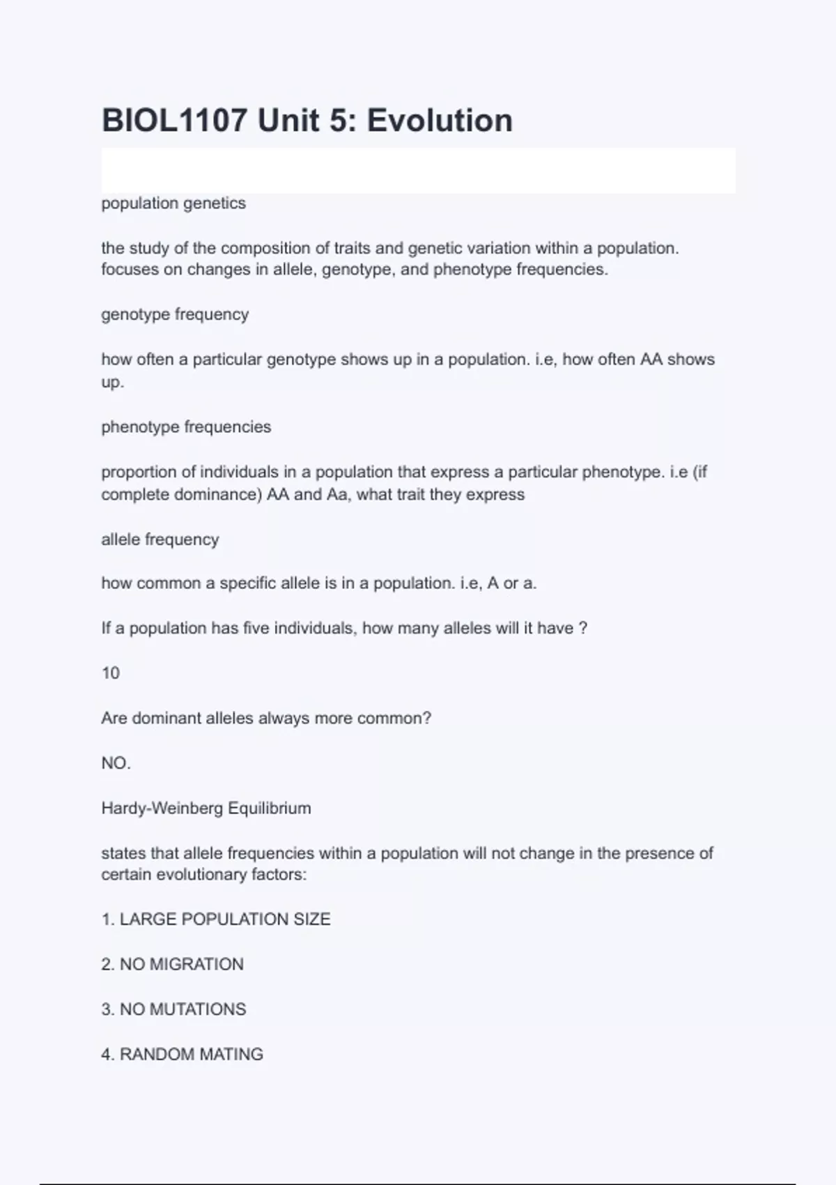 BIOL1107 Unit 5: Evolution Questions | With Complete Solutions - BIO ...