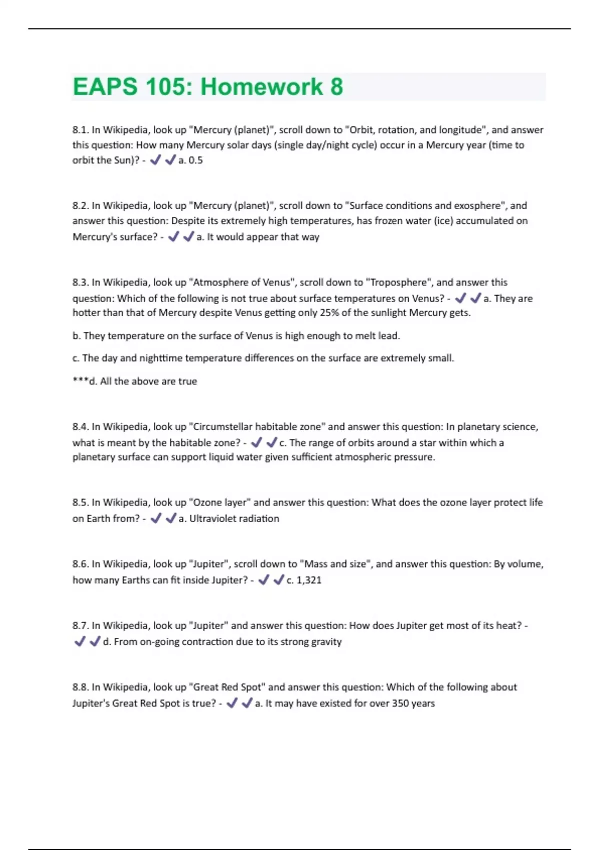 EAPS 105: Homework 8 Questions and Answers 100% Verified - EAPS 105 ...