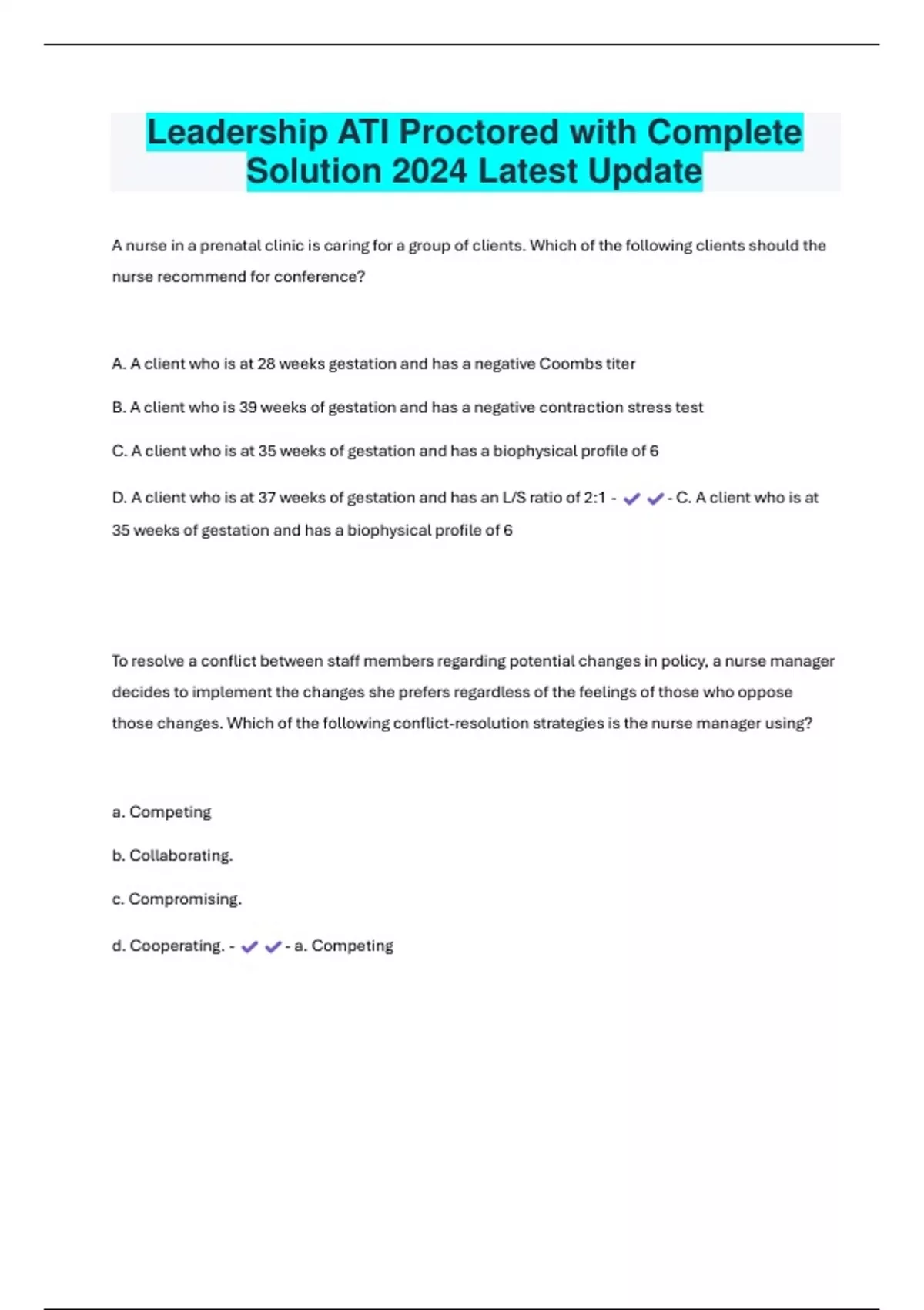 Leadership ATI Proctored with Complete Solution 2024 Latest Update ...