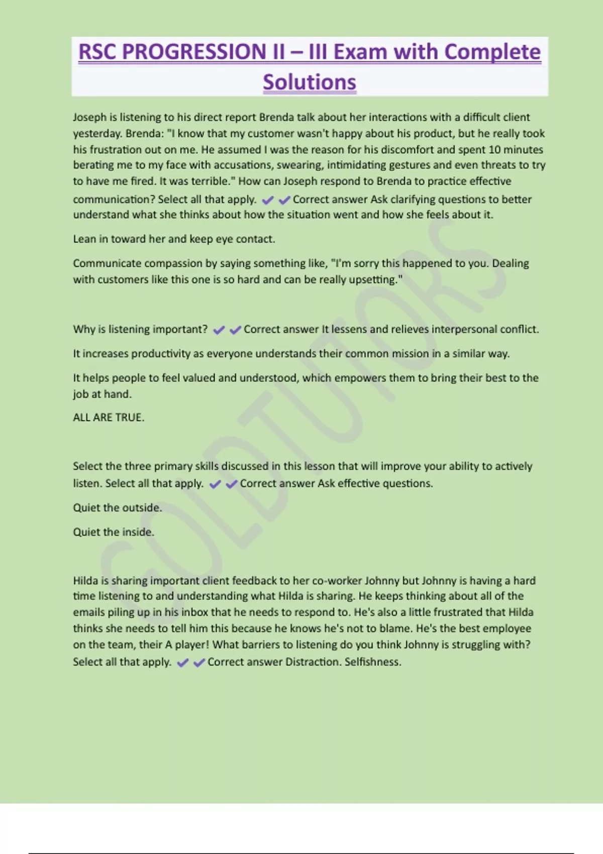 RSC PROGRESSION II – III Exam with Complete Solutions - RSC - Stuvia US