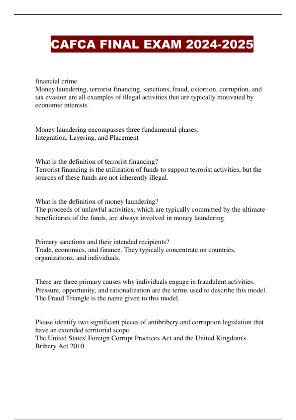 CAFCA FINAL EXAM - CAFCA - Stuvia US