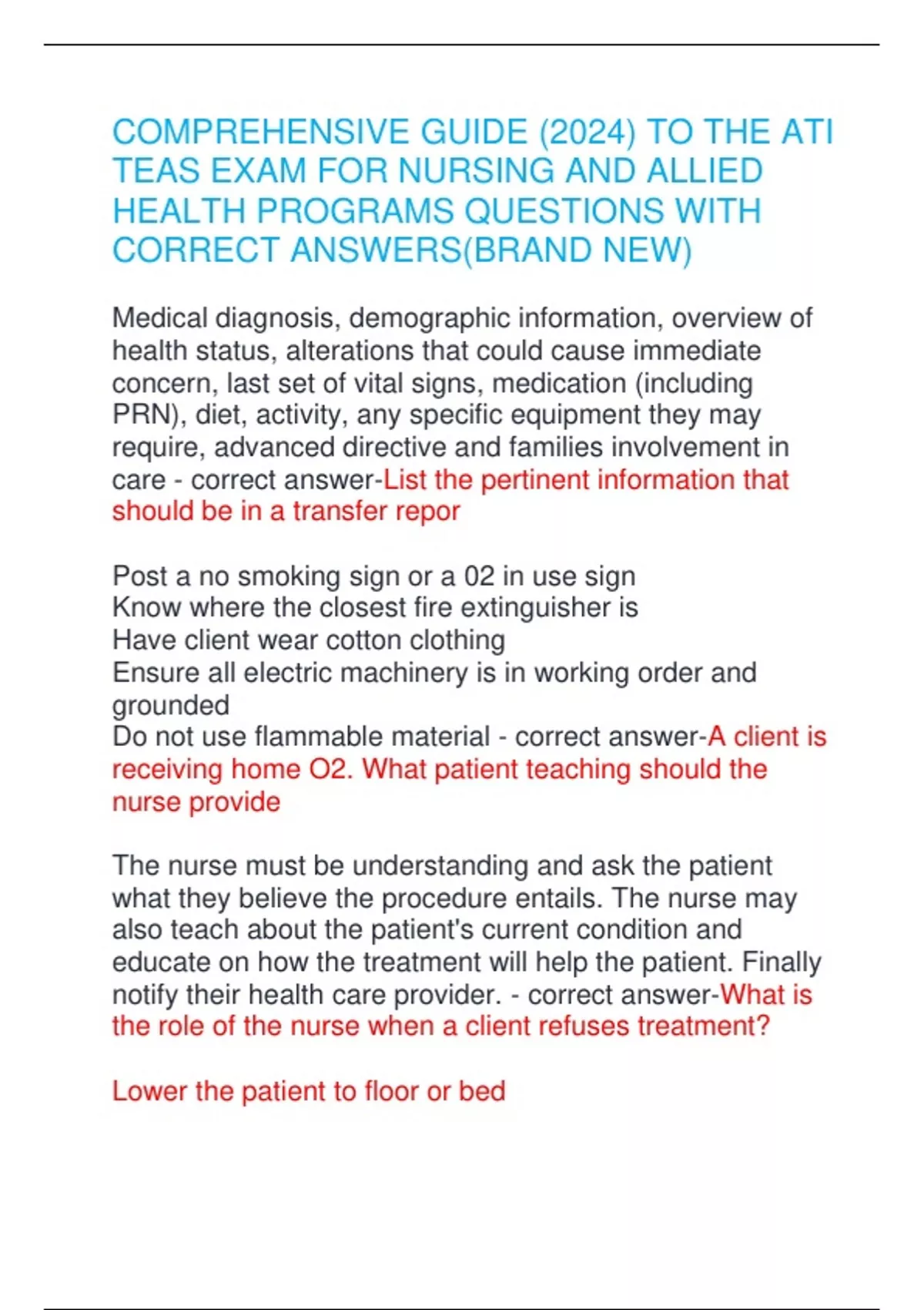 COMPREHENSIVE GUIDE (2024) TO THE ATI TEAS EXAM FOR NURSING AND ALLIED HEALTH PROGRAMS QUESTIONS ...