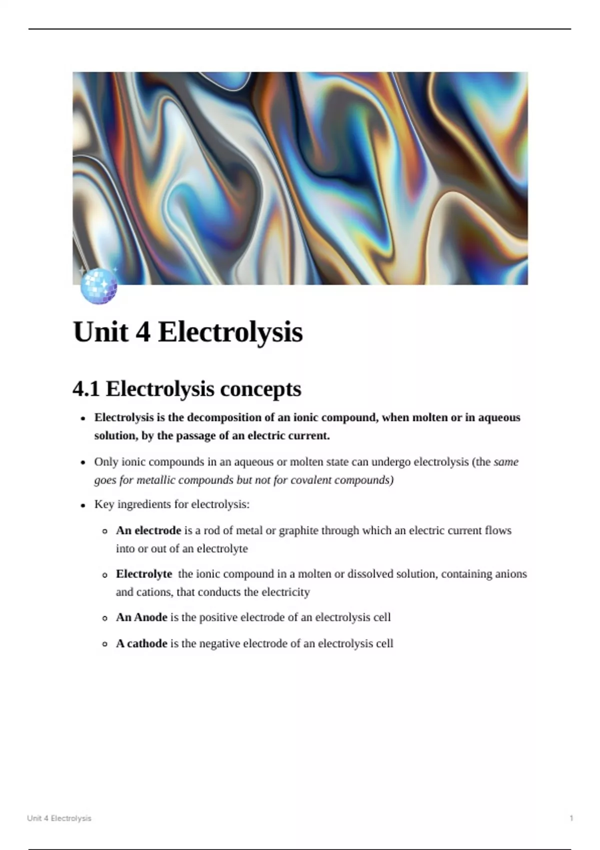 Summary IGCSE CAIE CHEMISTRY UNIT 4: ELECTROCHEMISTRY NOTES - Chemistry ...