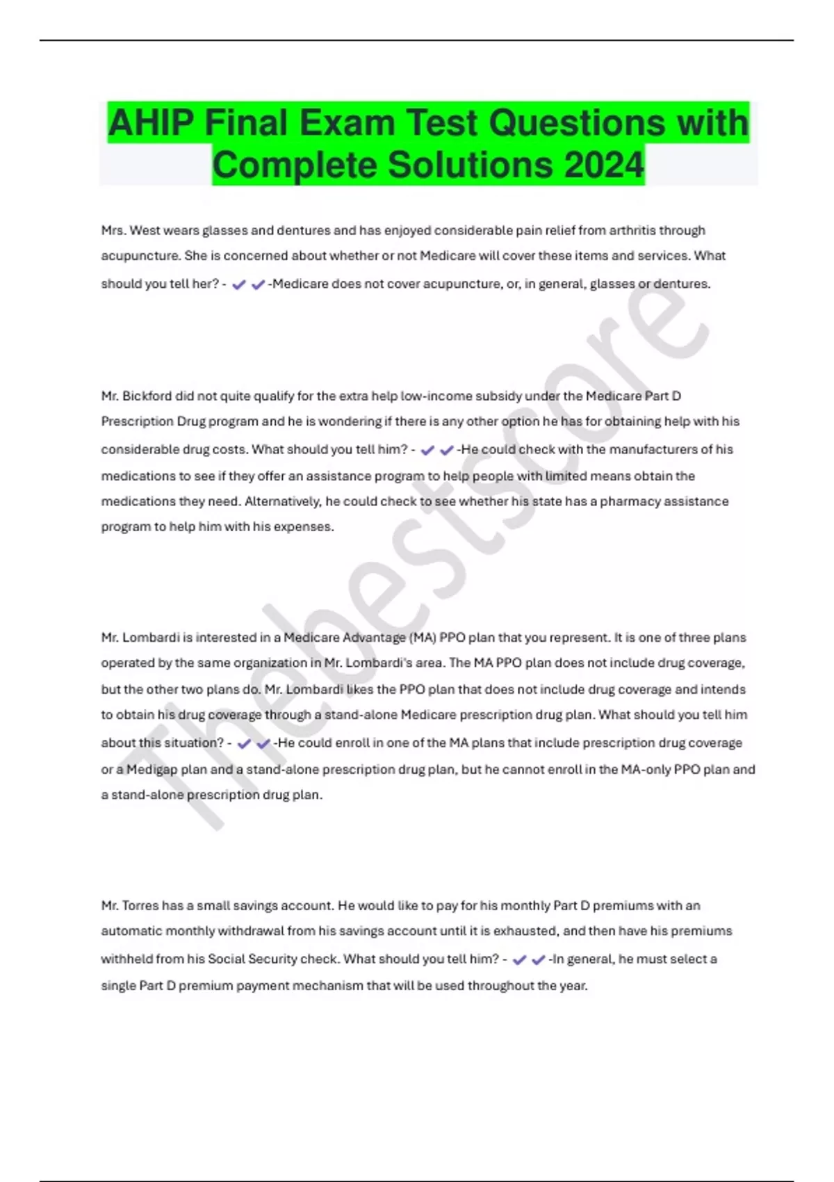 AHIP Final Exam Test Questions with Complete Solutions 2024 - Ahip ...