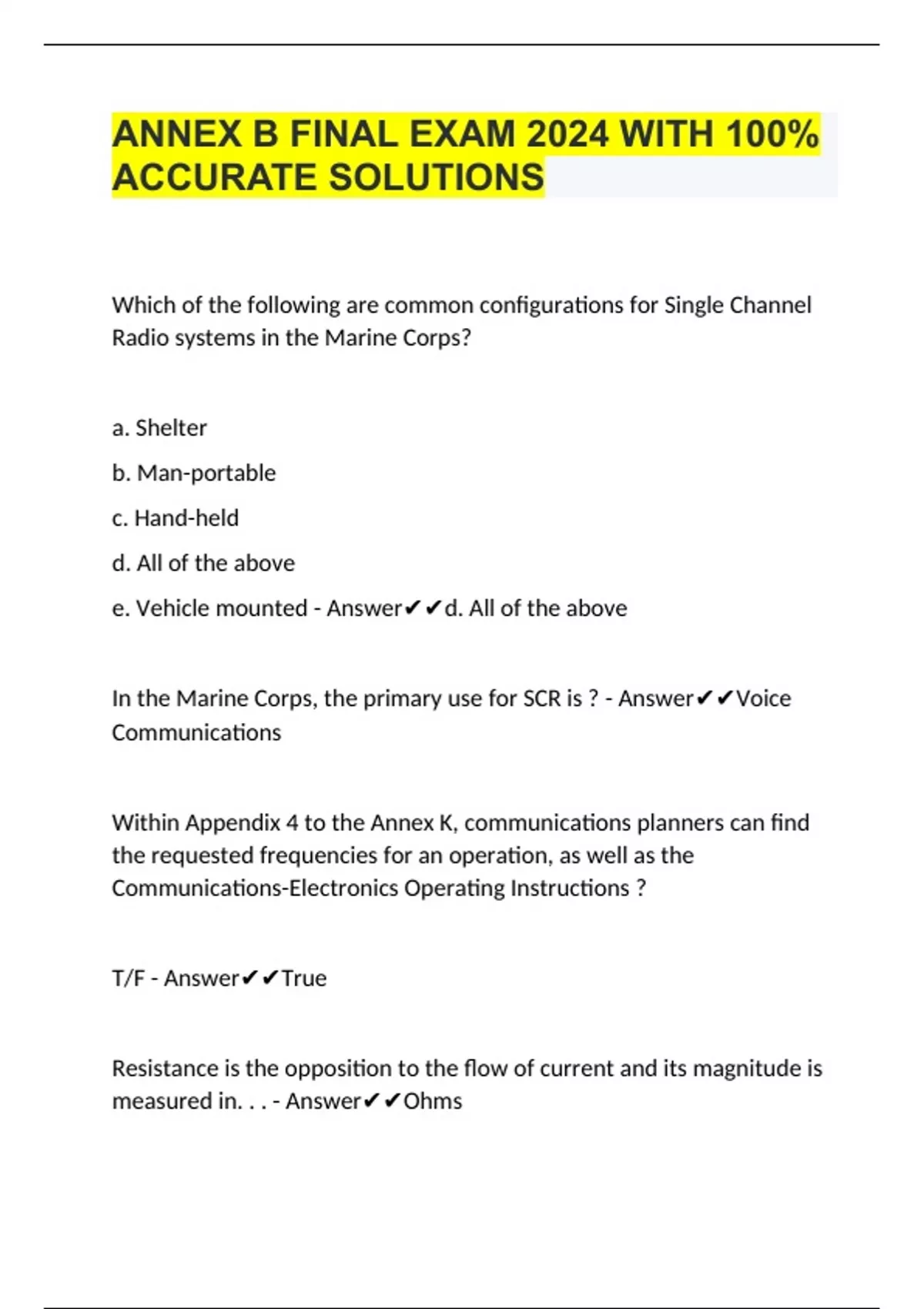 ANNEX B FINAL EXAM 2024 WITH 100% ACCURATE SOLUTIONS - ANNEX B - Stuvia US