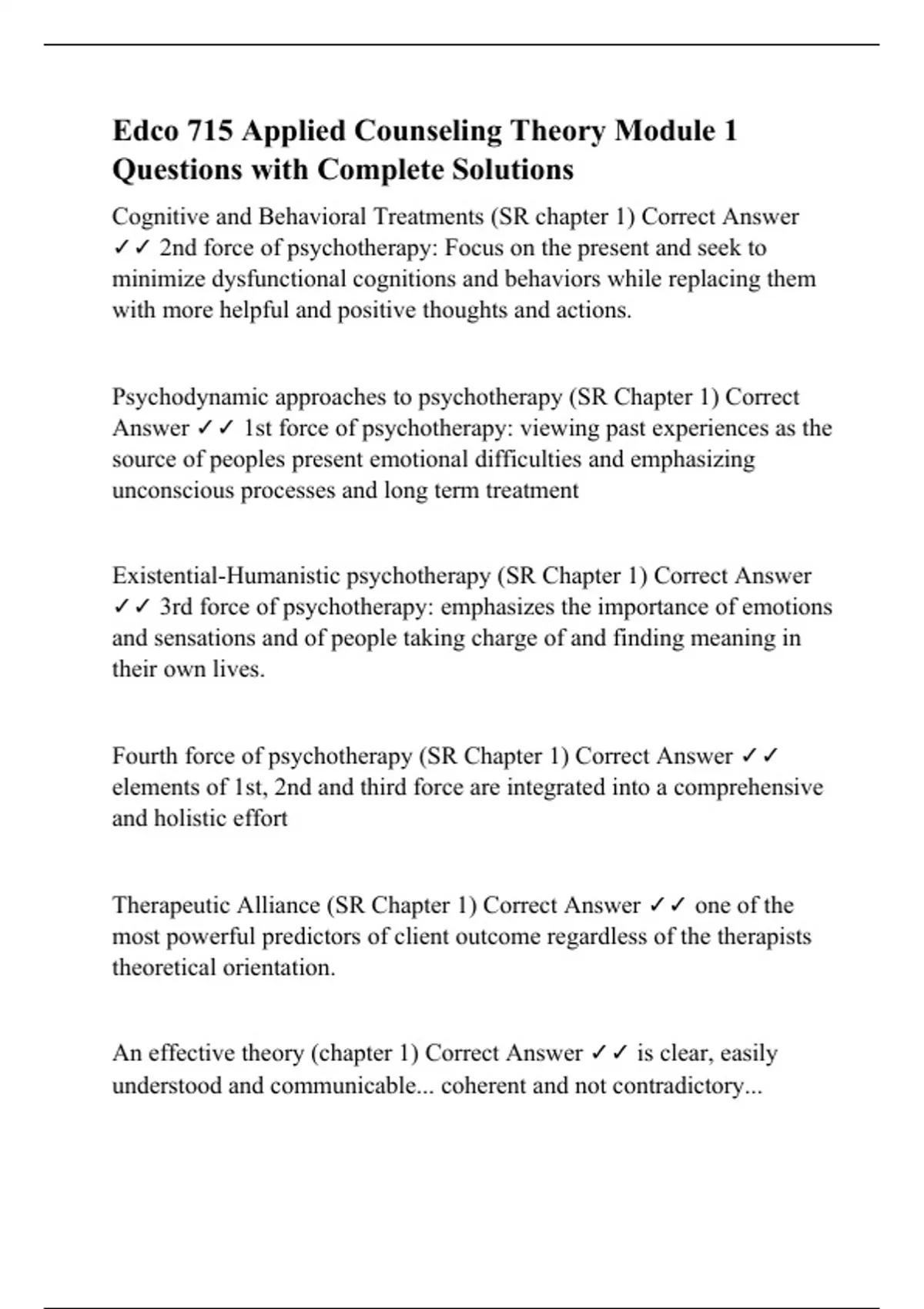 Edco 715 Applied Counseling Theory Module 1 Questions with Complete ...