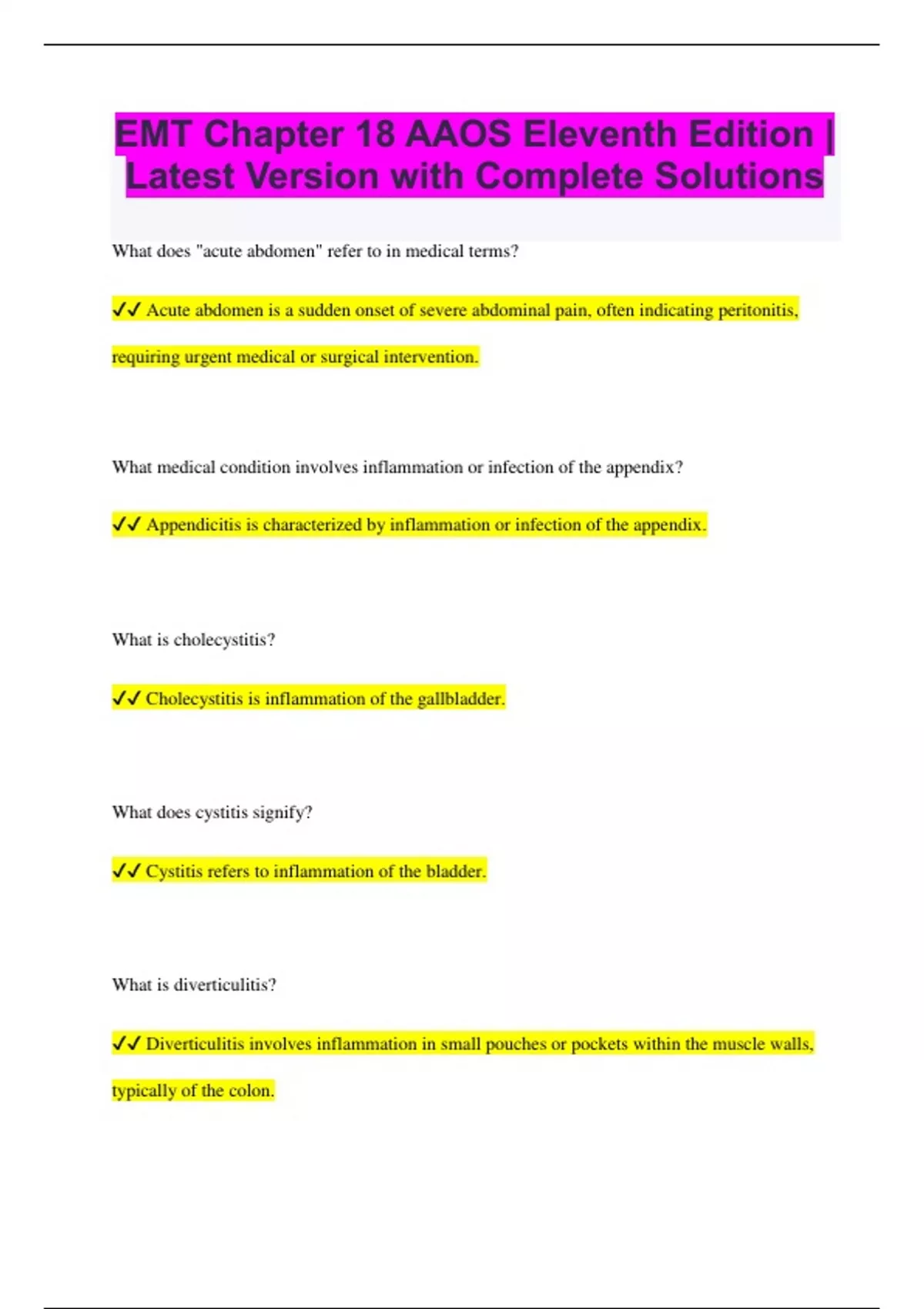 EMT Chapter 18 AAOS Eleventh Edition | Latest Version with Complete ...