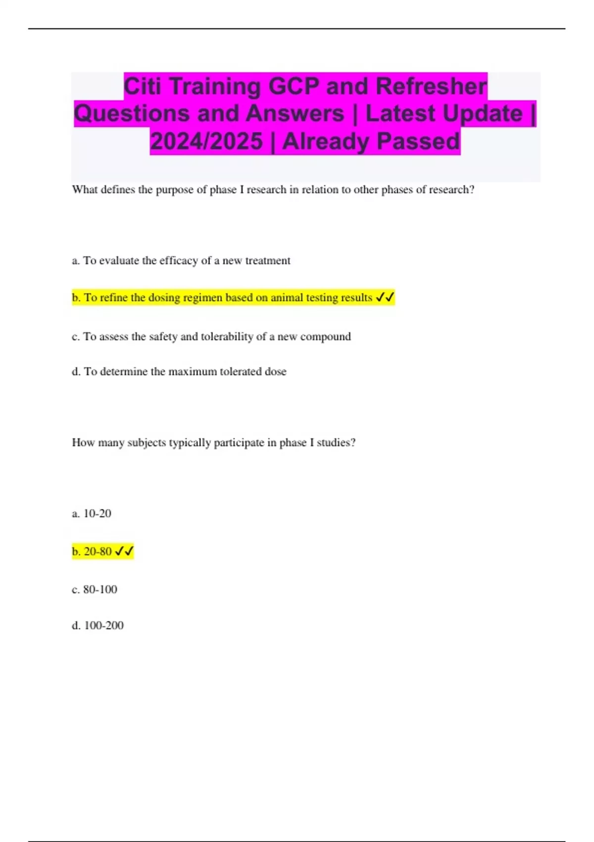 Citi Training GCP and Refresher Questions and Answers | Latest Update ...
