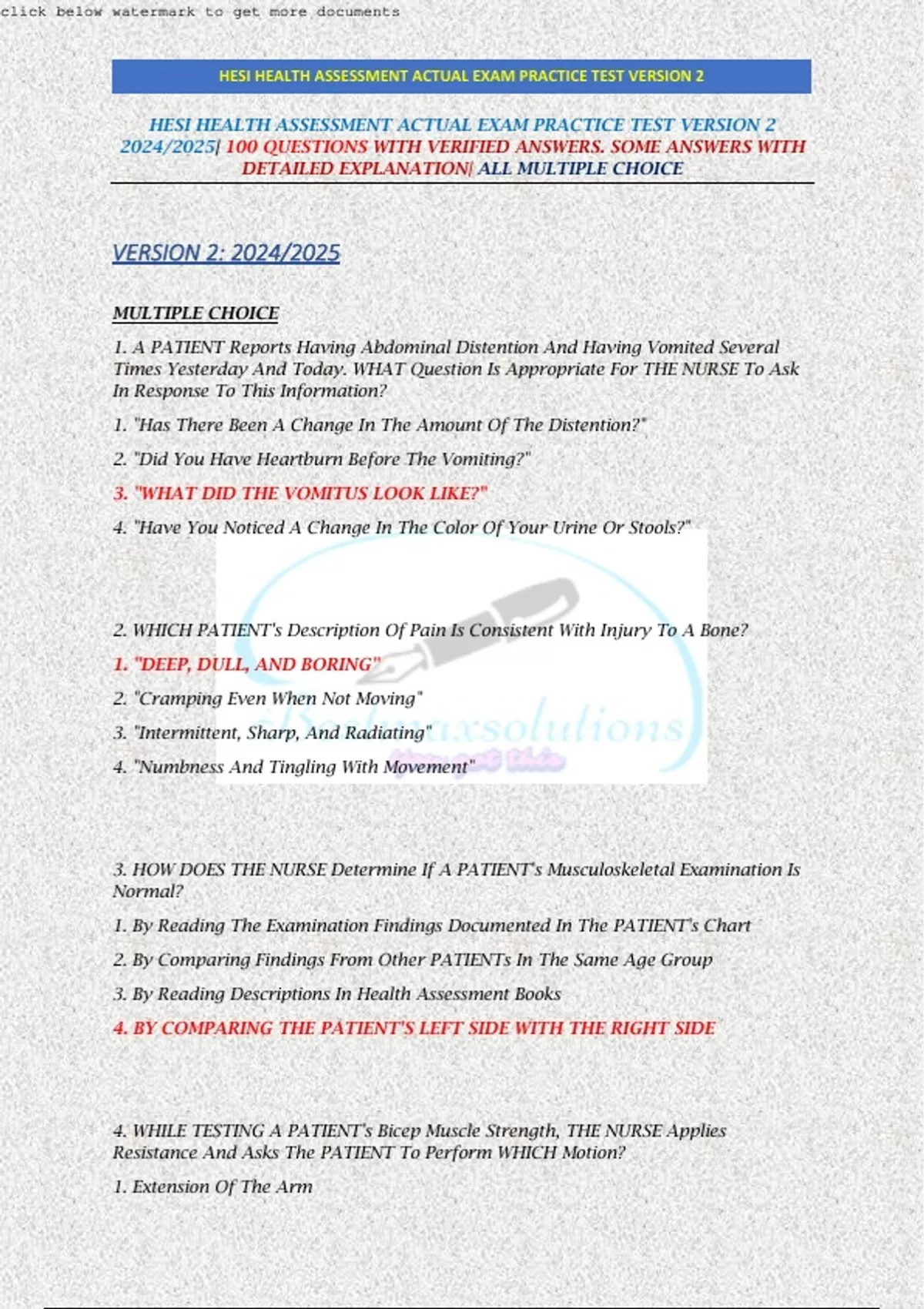 Hesi Health Assessment Actual Exam Practice Test Version 1 30 2024 2025 3000 Questions With