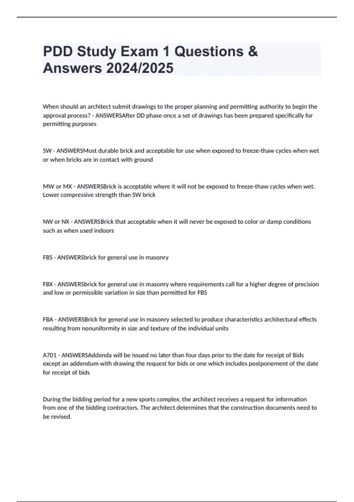 PDD Study Exam 1 Questions & Answers 2024/2025 - PDD - Stuvia US