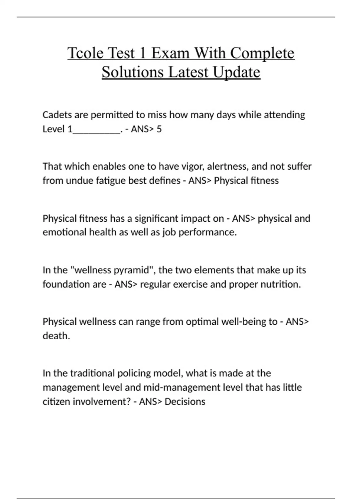 Tcole Test 1 Exam With Complete Solutions Latest Update - TCLEOSE ...