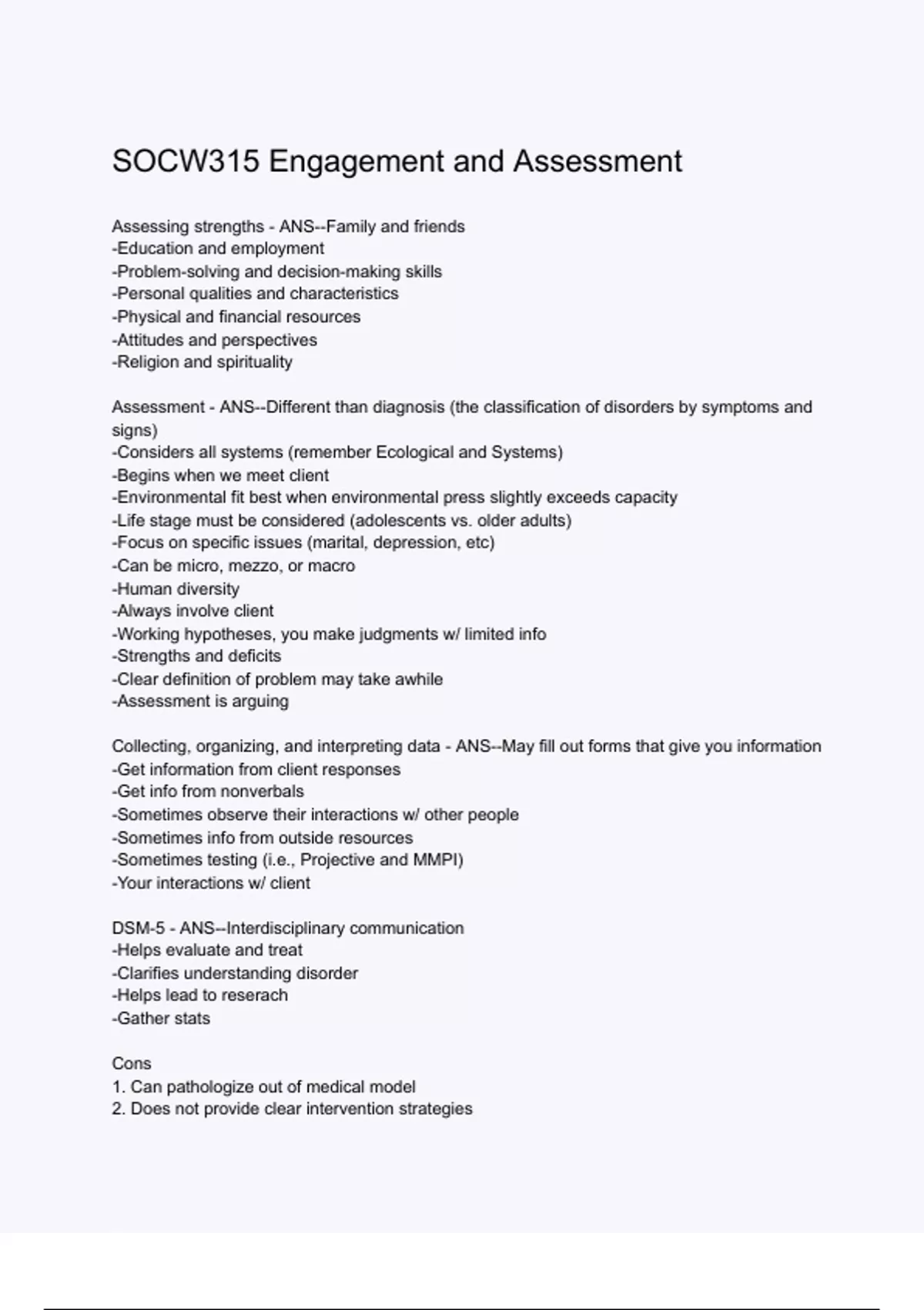 SOCW315 Engagement and Assessment Questions and Answers (2024/2025 ...