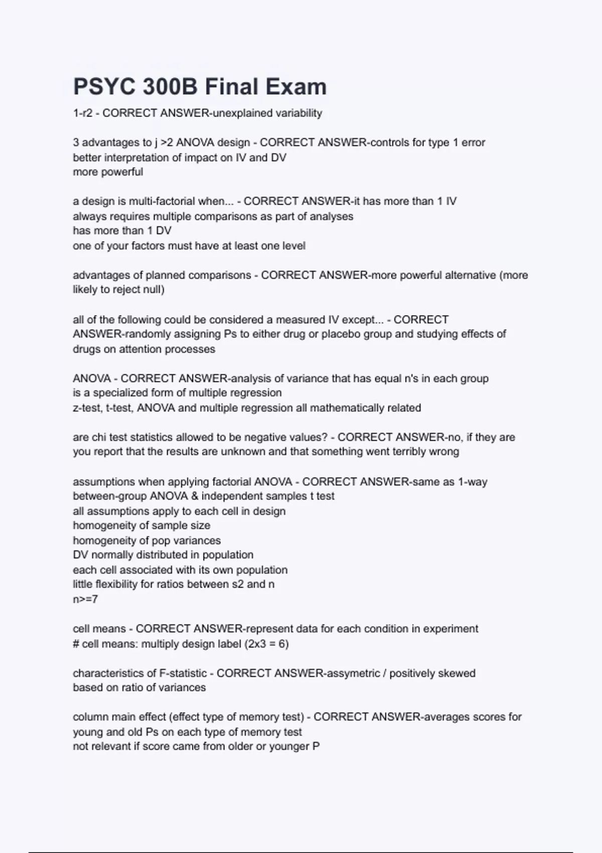 PSYC 300B Final Exam Questions and Answers (2024/2025) (Verified Answers) with Complete Solution ...
