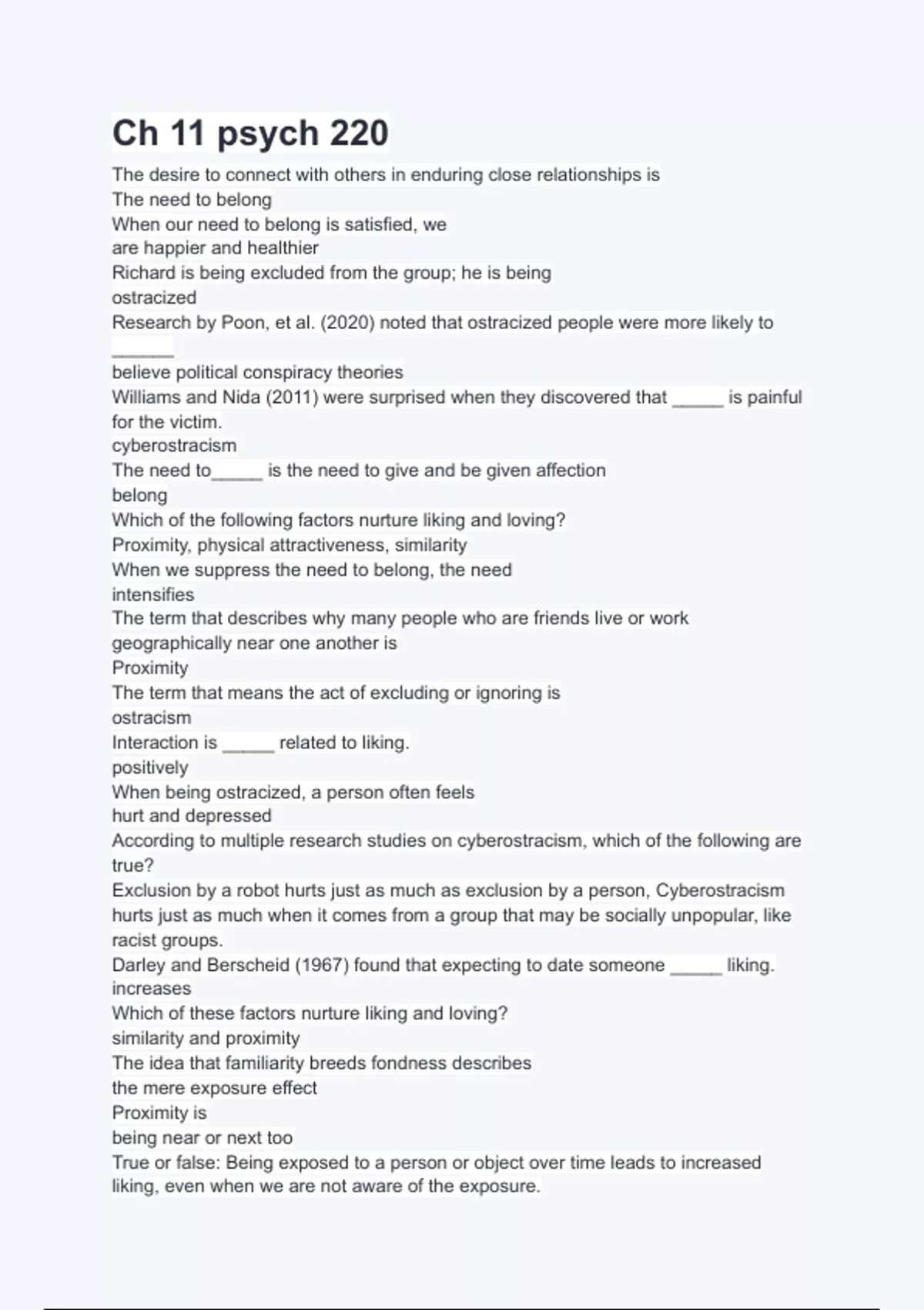 Ch 11 psych 220 Questions and Answers (2024/2025) (Verified Answers) with Complete Solution ...