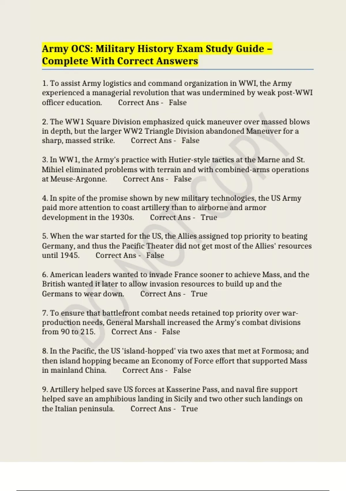 Army OCS: Military History Exam Study Guide – Complete With Correct ...