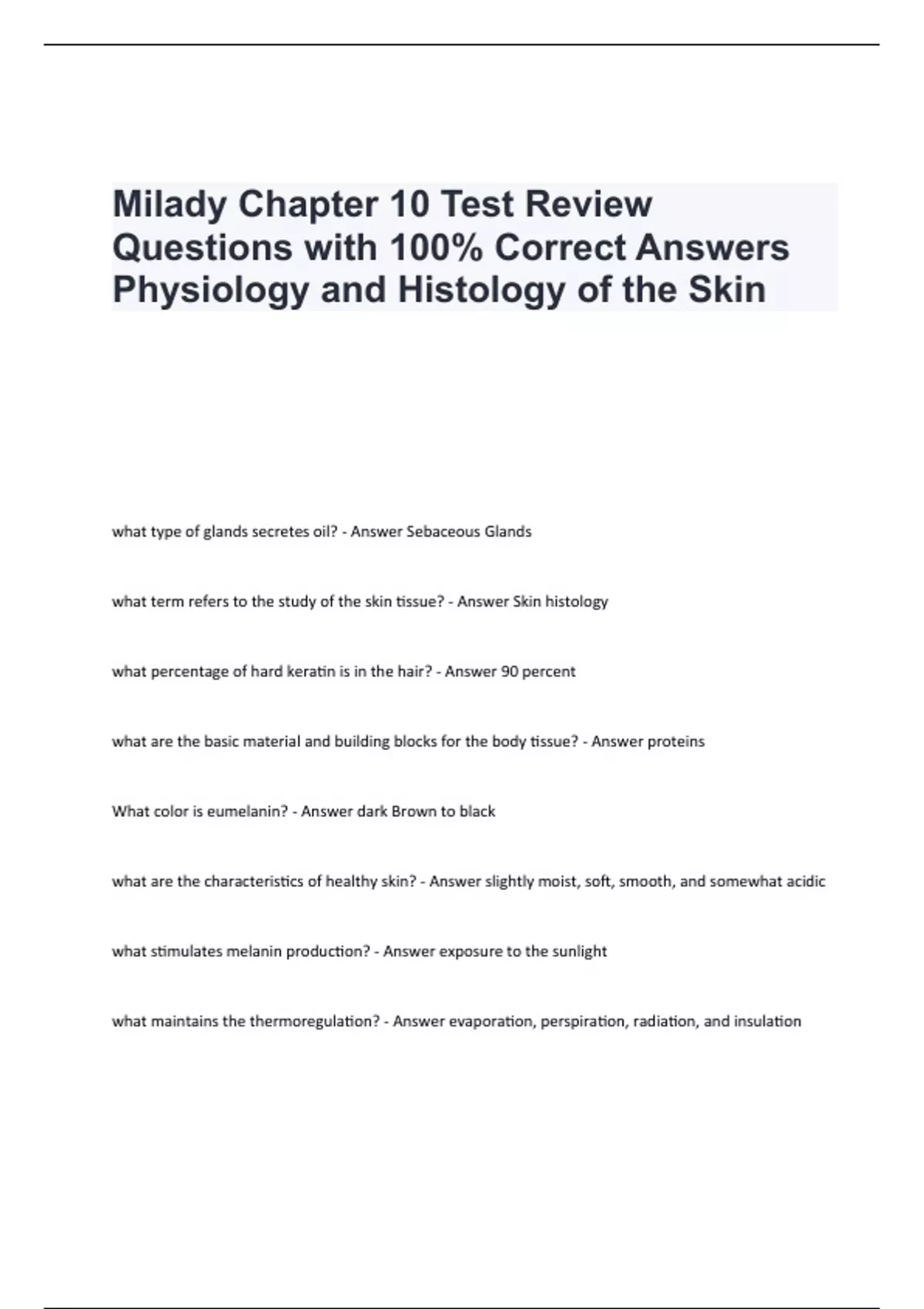 Milady Chapter 10 Test Review Questions with 100- Correct Answers ...