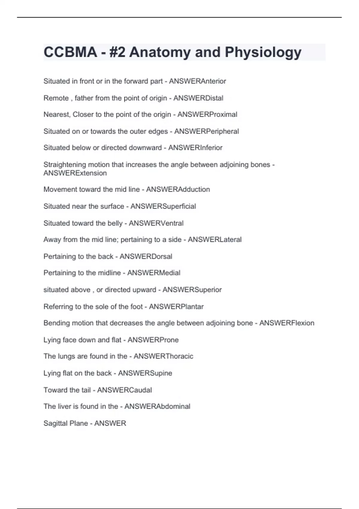 CCBMA - -2 Anatomy and Physiology.Test questions with correct answers ...