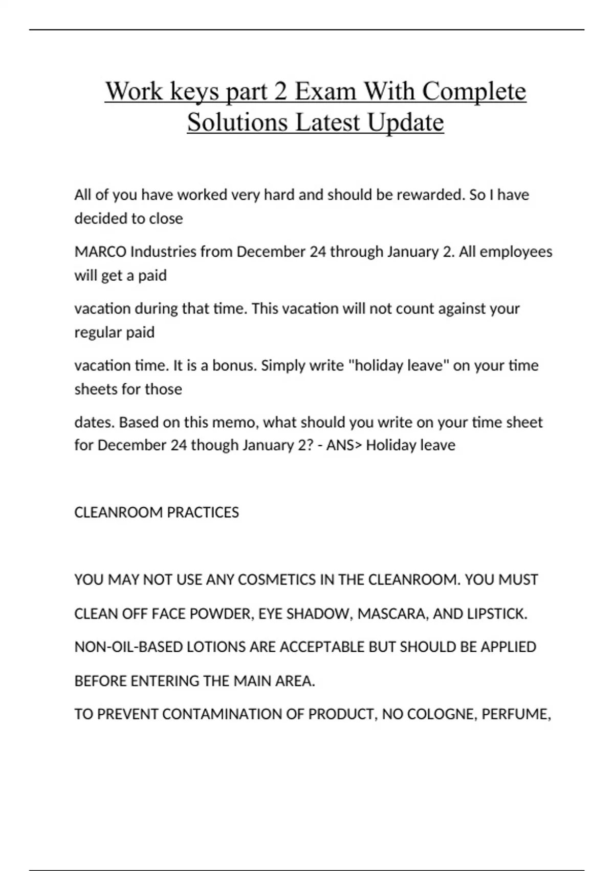 Work keys part 2 Exam With Complete Solutions Latest Update - Workkeys ...