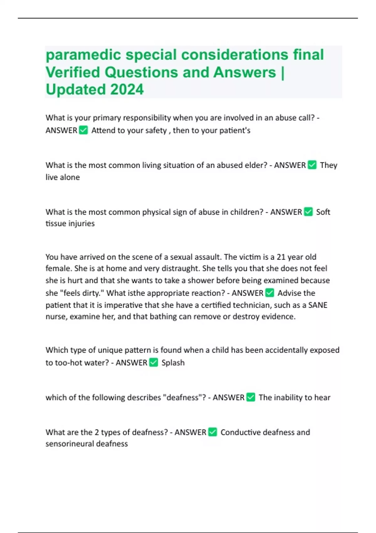 paramedic special considerations final Verified Questions and Answers ...