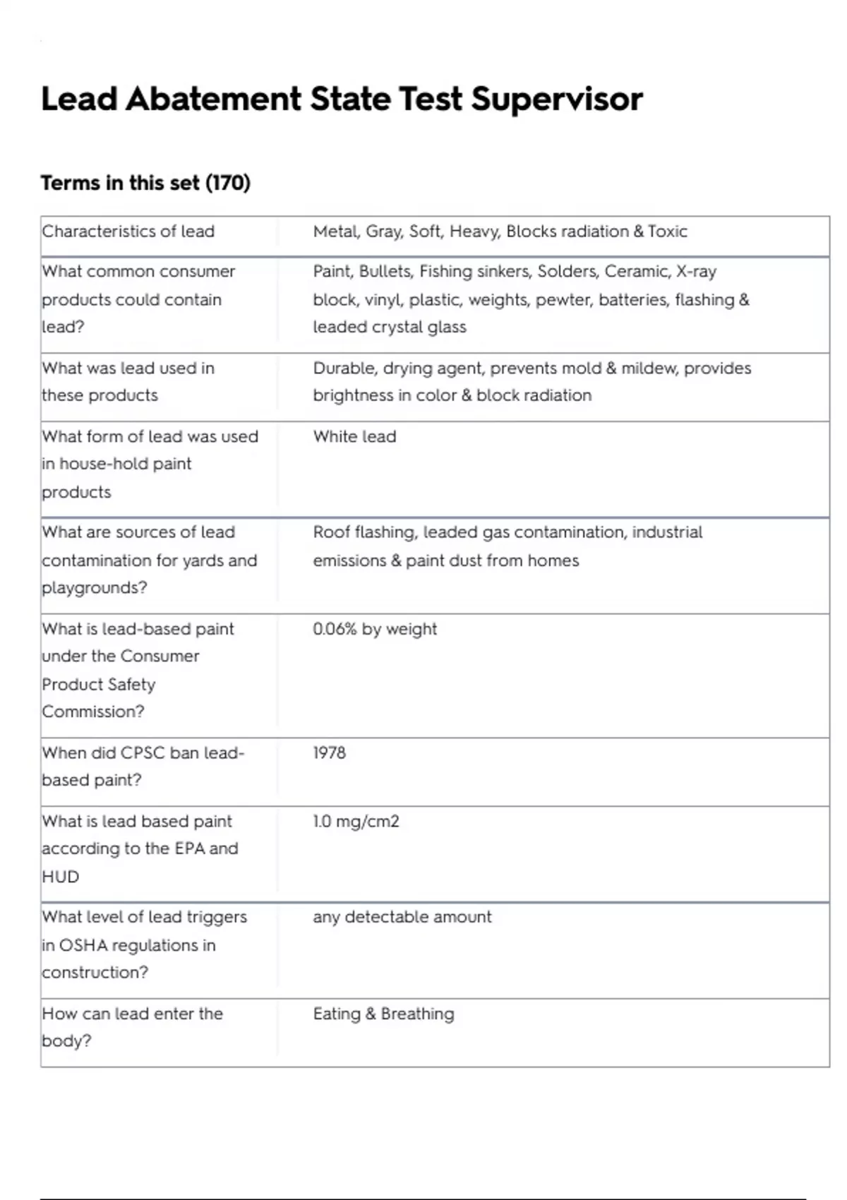 LEAD ABATEMENT SUPERVISOR STATE TEST NEWEST ACTUAL EXAM COMPLETE 170 ...