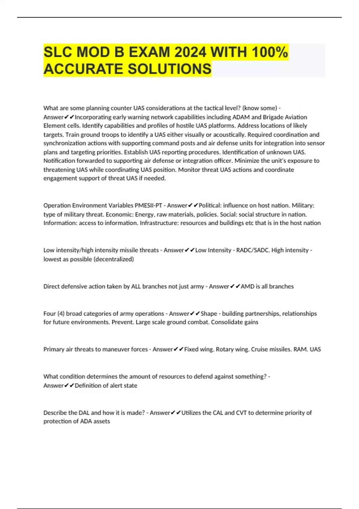 SLC MOD B EXAM 2024 WITH 100% ACCURATE SOLUTIONS - SLC MOD B - Stuvia US