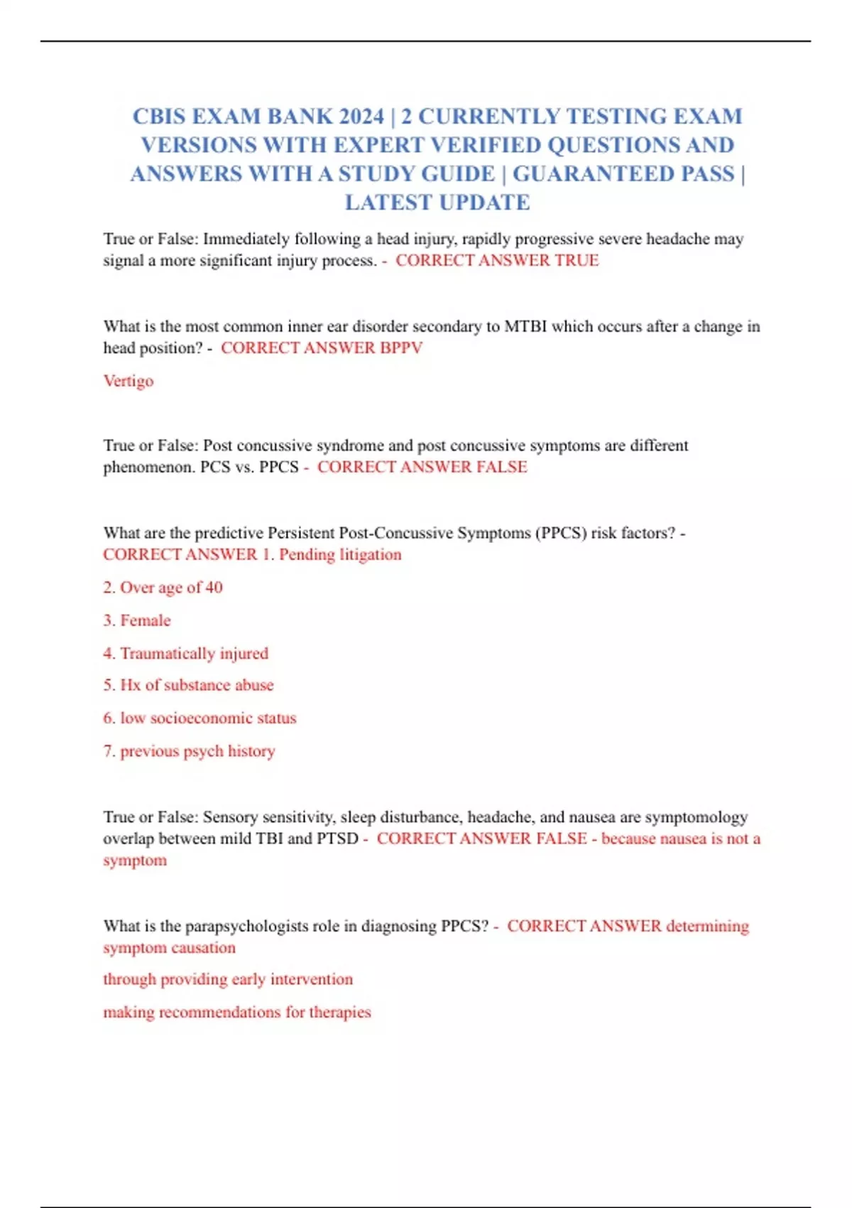 CBIS EXAM BANK 2024 | 2 CURRENTLY TESTING EXAM VERSIONS WITH EXPERT ...