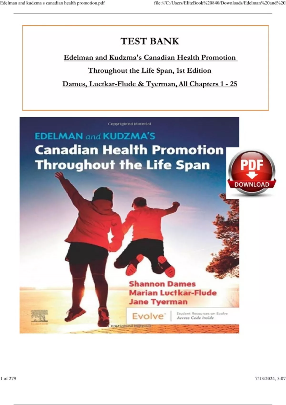 TEST BANK For Edelman and Kudzma's Canadian Health Promotion Throughout ...
