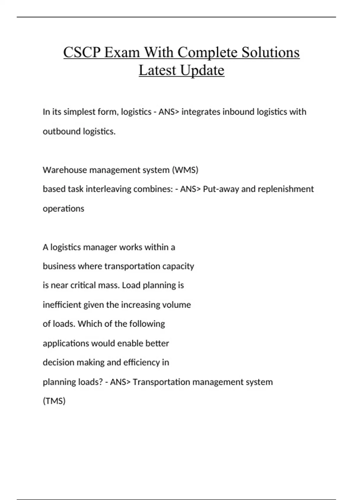 CSCP Exam With Complete Solutions Latest Update - CSCP - Stuvia US