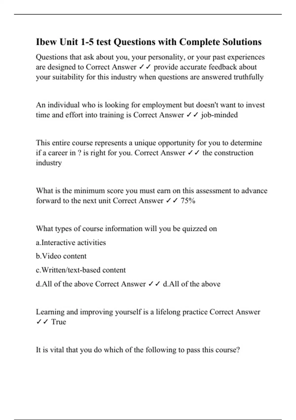 Ibew Unit 1-5 test Questions with Complete Solutions - AJATC. - Stuvia US