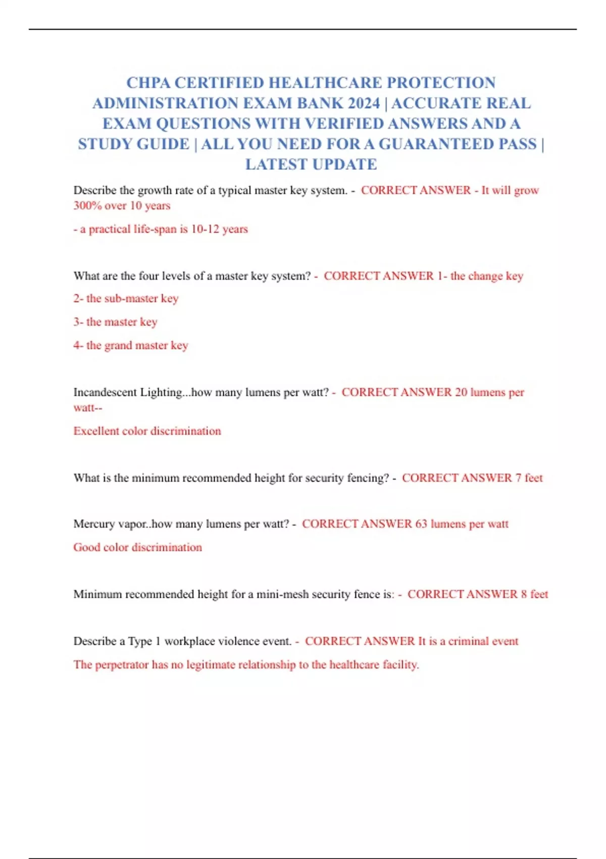 CHPA CERTIFIED HEALTHCARE PROTECTION ADMINISTRATION EXAM BANK 2024 ...