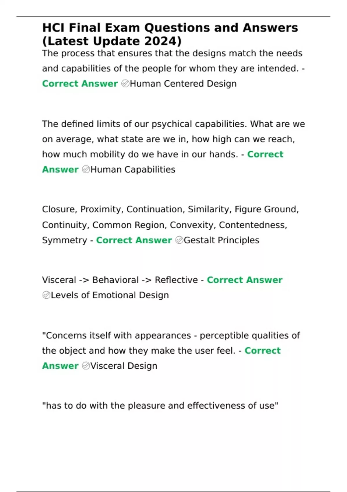 HCI Final Exam Questions and Answers (Latest Update 2024) - HCI Finl ...