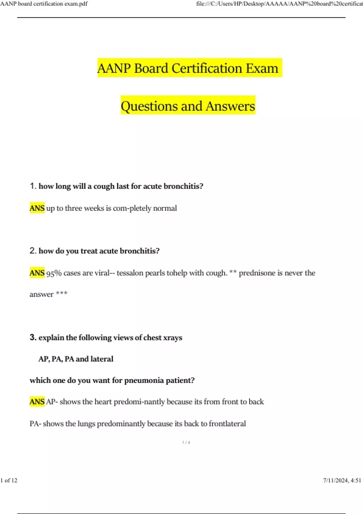 AANP Board Certification Exam Updated Questions and Answers (2024/2025 ...