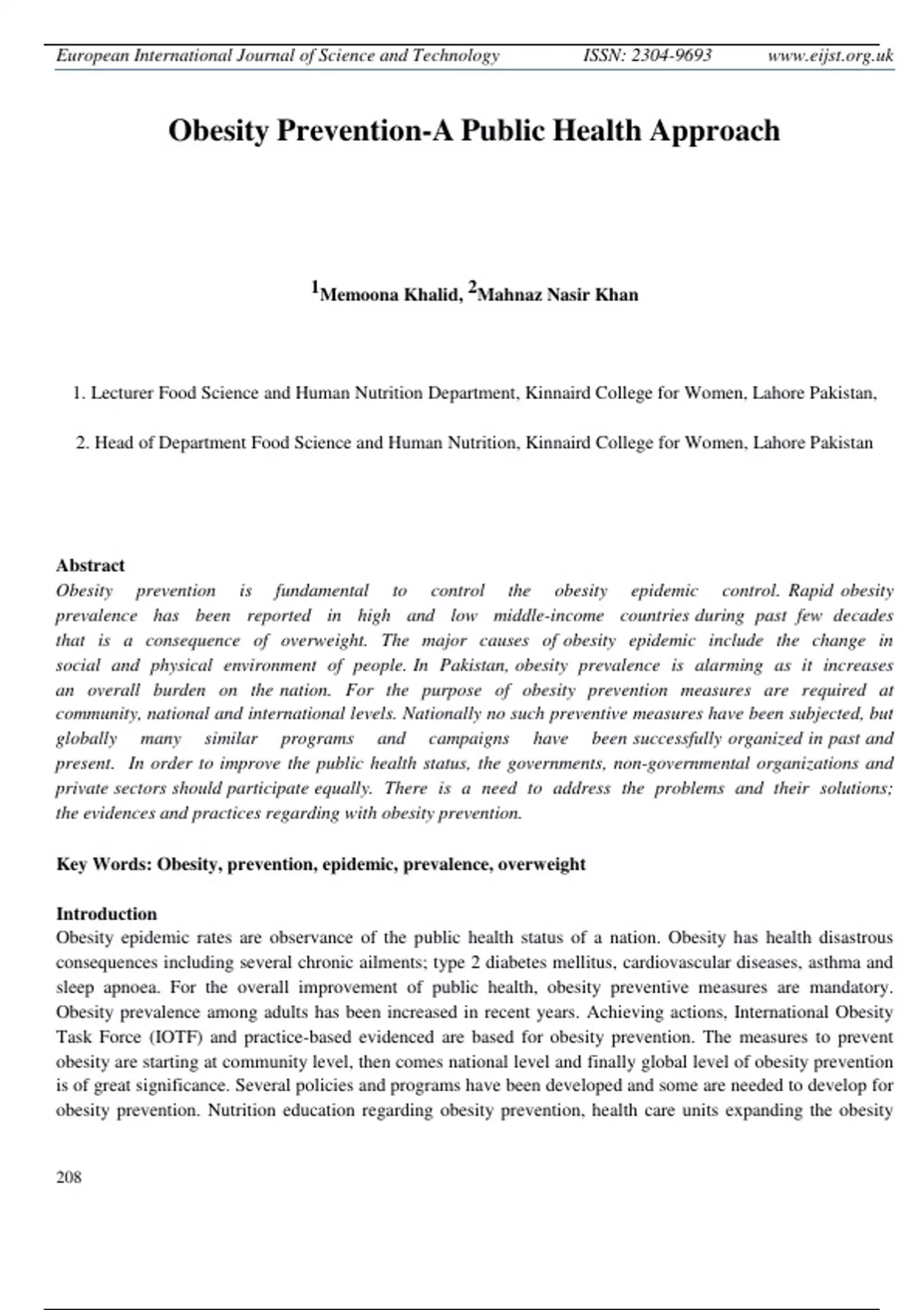 Obesity Prevention-A Public Health Approach - Obesity Prevention-A ...