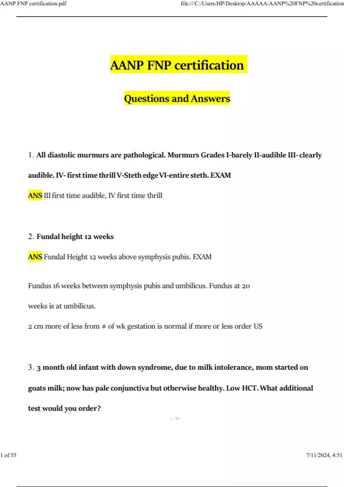 AANP FNP Certification Exam Updated Questions and Answers (2024/2025 ...