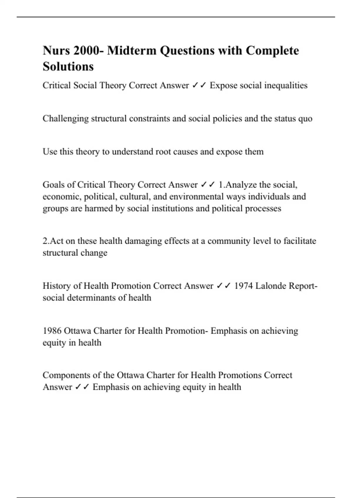 Nurs 2000- Midterm Questions with Complete Solutions - RN- Nursing ...