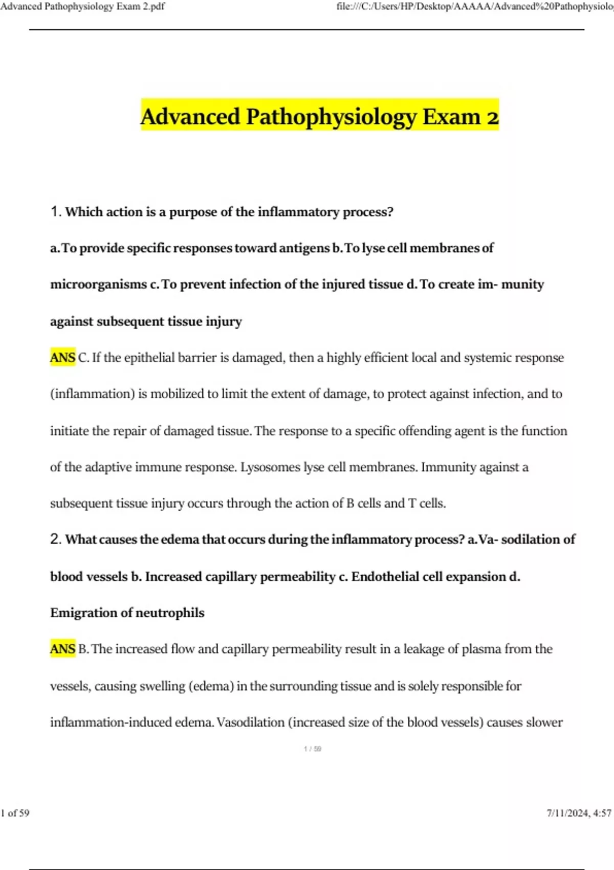 Advanced Pathophysiology Exam 2 Updated Questions and Answers (2024/ ...