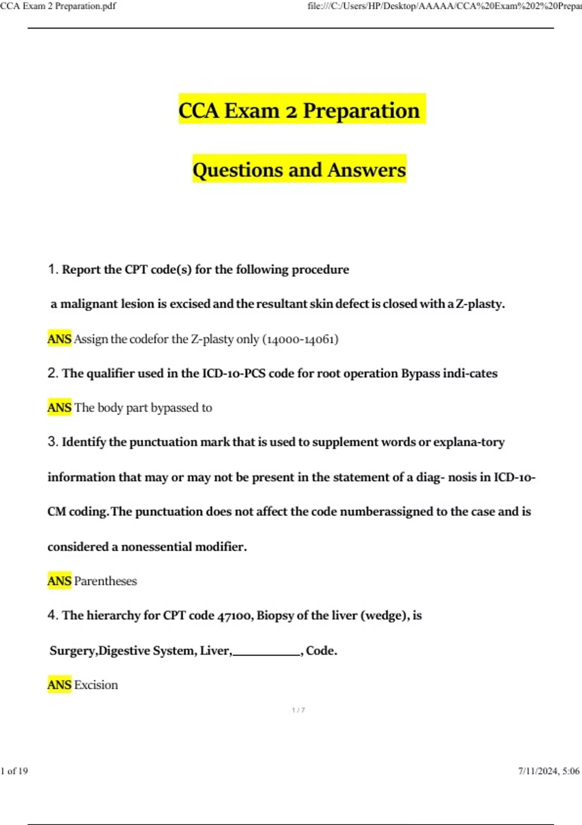 CCA Exam 2 Preparation Updated Questions and Answers (2024/2025) (Verified Answers) - CCA ...