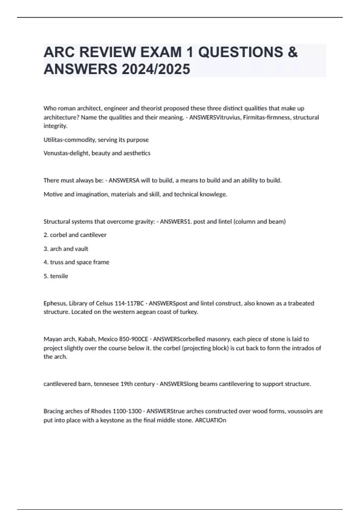 ARC REVIEW EXAM 1 QUESTIONS & ANSWERS 2024/2025 - ARC - Stuvia US
