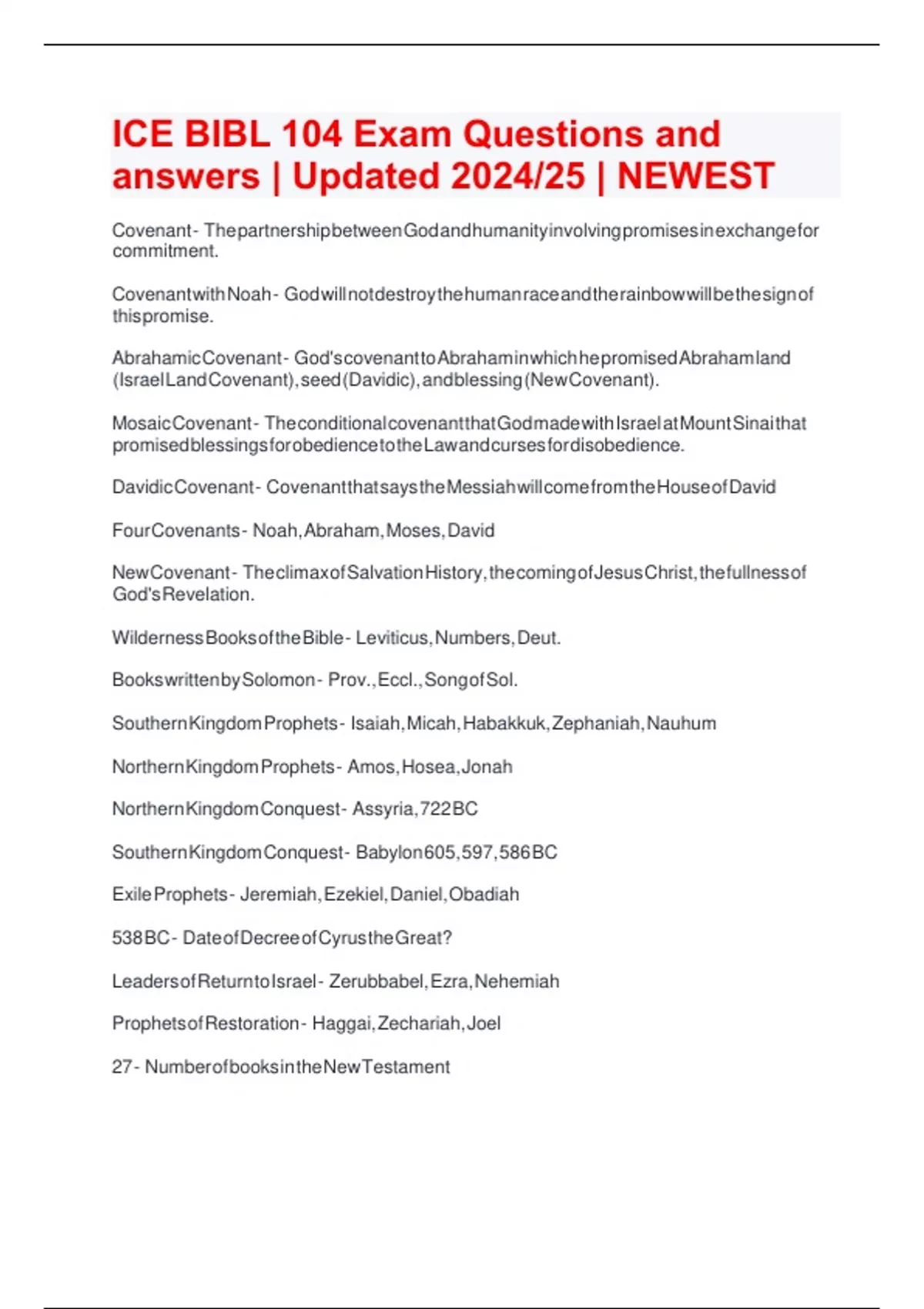 ICE BIBL 104 Exam Questions and answers | Updated 2024/25 | NEWEST ...