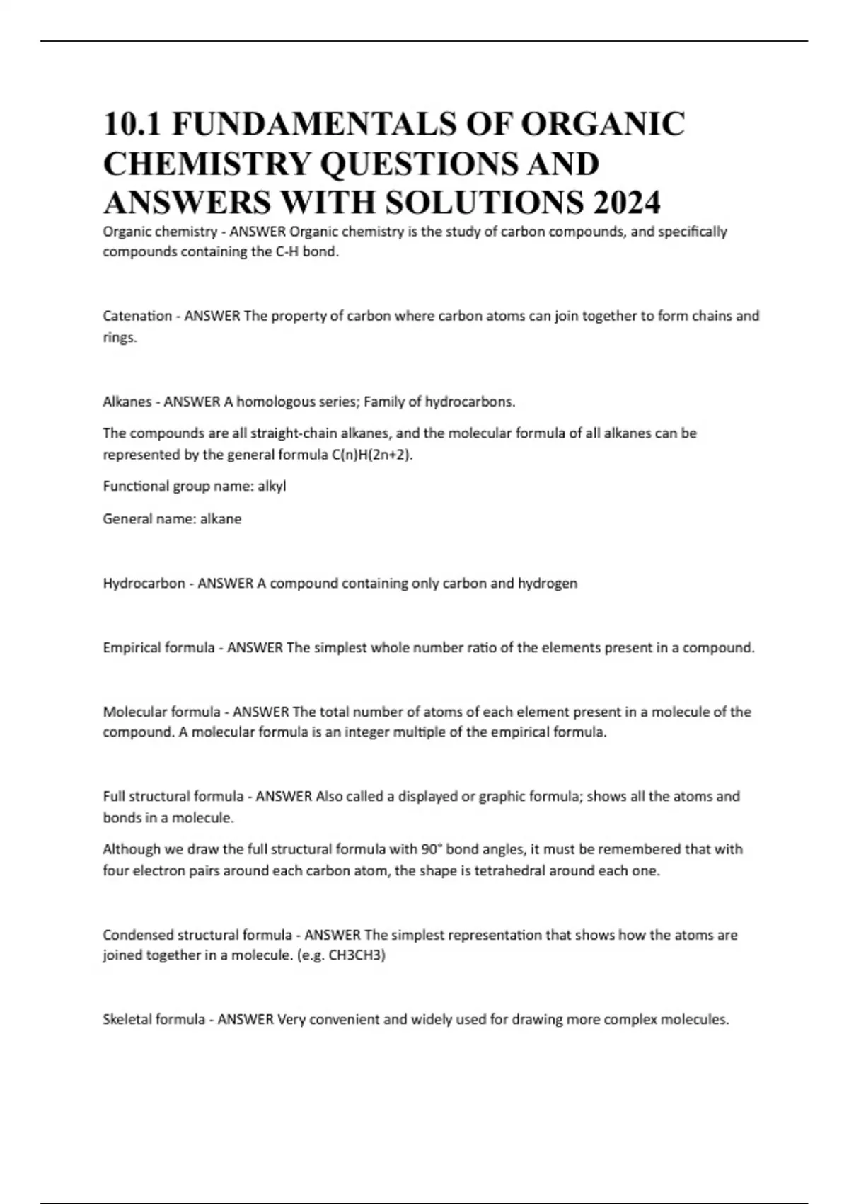 10.1 FUNDAMENTALS OF ORGANIC CHEMISTRY QUESTIONS AND ANSWERS WITH ...