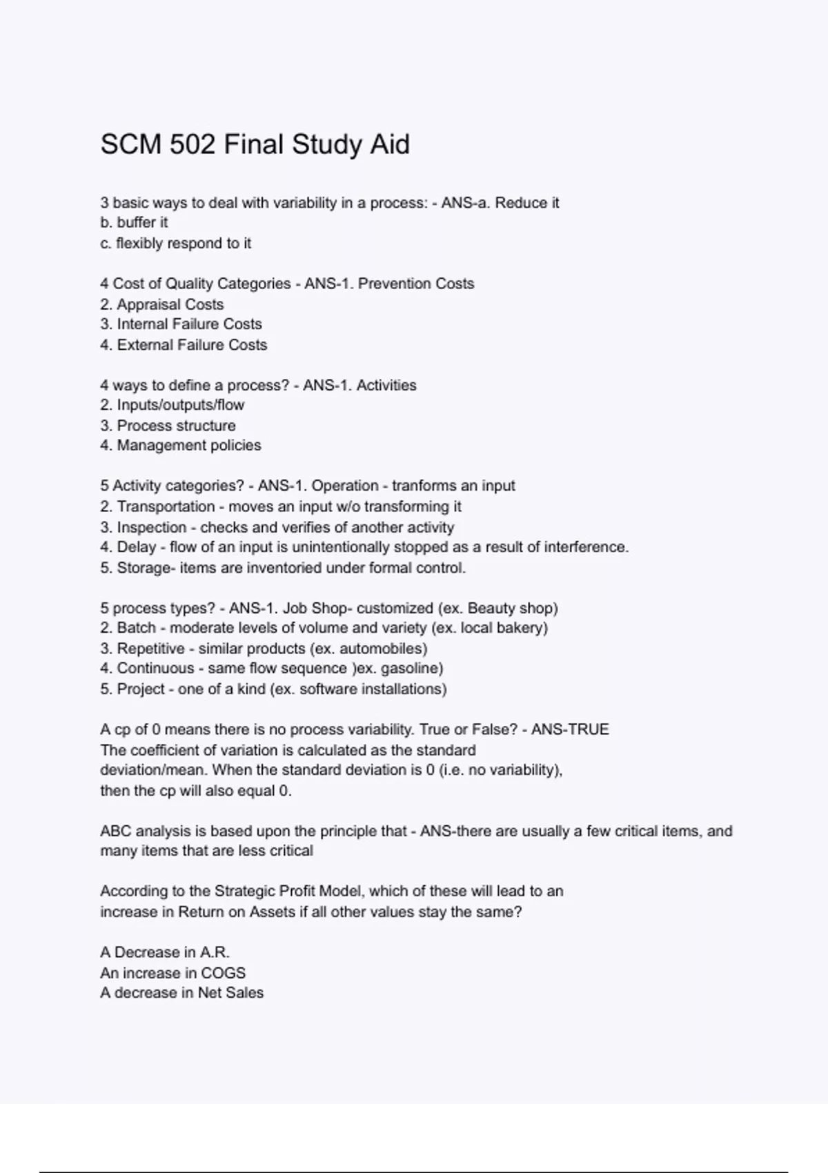 SCM 502 Final Study Aid Exam (elaborations) Questions & answers ...