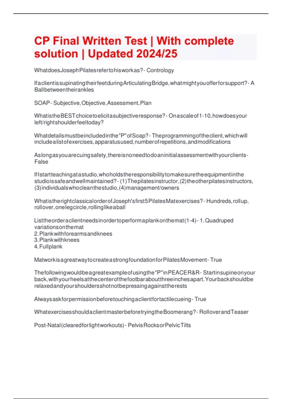 CP Final Written Test | With complete solution | Updated 2024/25 - Club ...