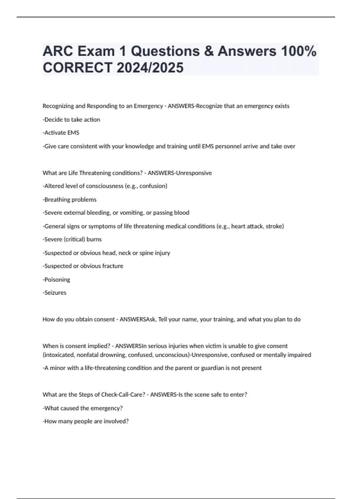 ARC Exam 1 Questions & Answers 100% CORRECT 2024/2025 - ARC - Stuvia US