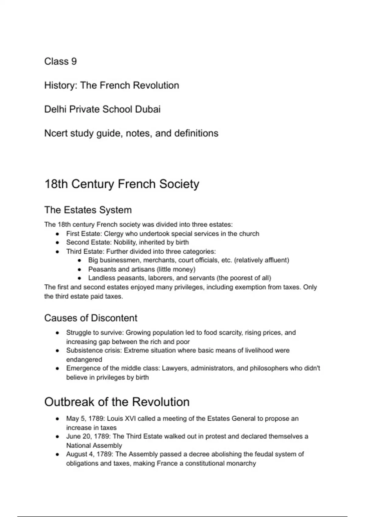 The French Revolution, Class 9 History Delhi Private School Dubai NCERT ...