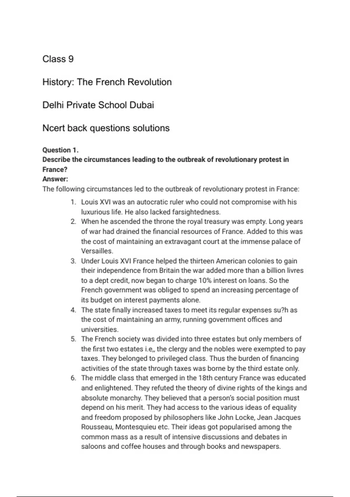 Class 9 History_ The French Revolution Delhi Private School Dubai Ncert ...