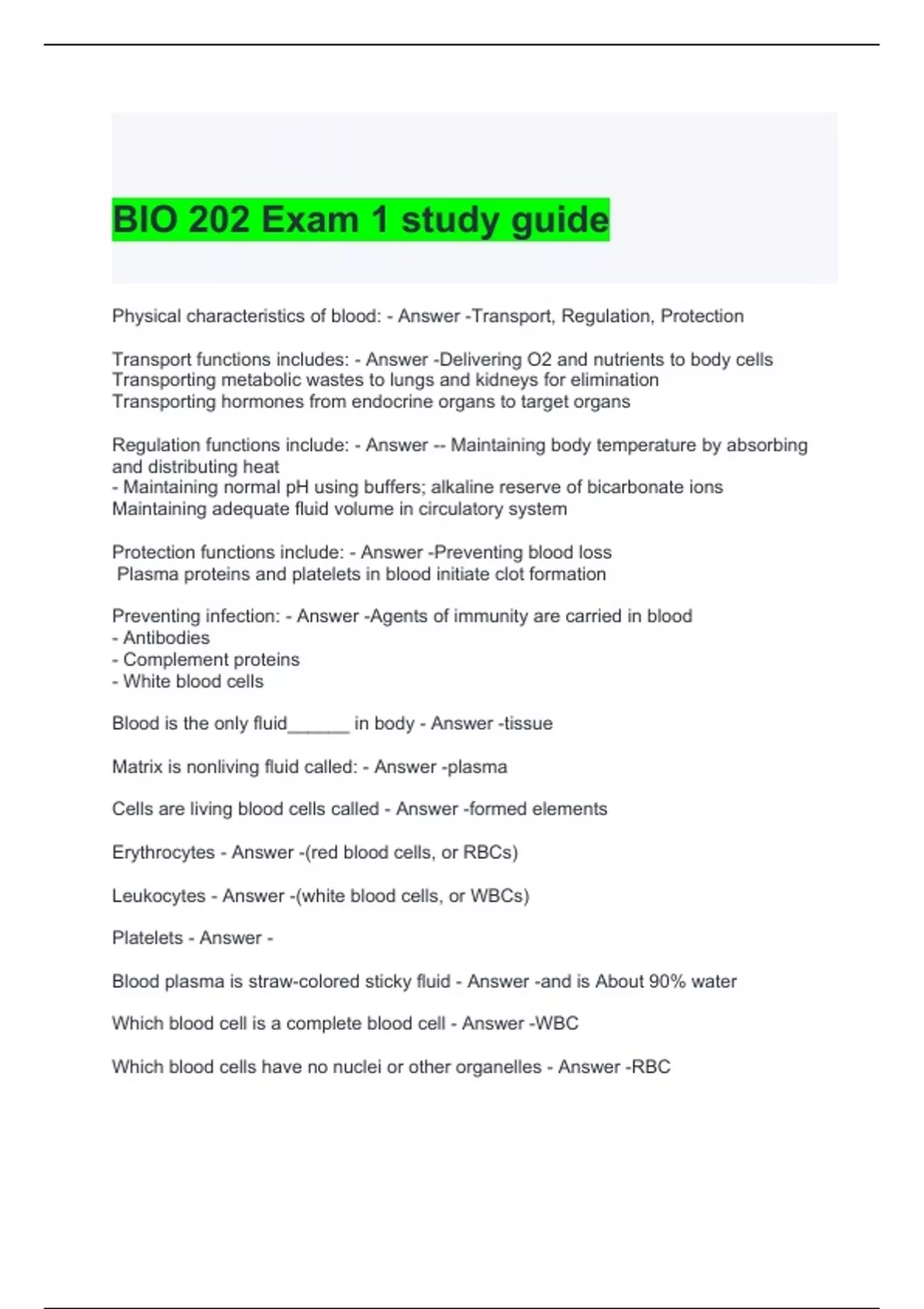 BIO 202 Exam 1 study guide 2024 with complete solutions - BIO 202 ...