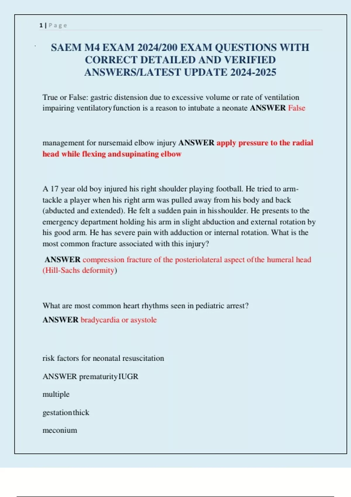 SAEM M4 EXAM 2024/200 EXAM QUESTIONS WITH CORRECT DETAILED AND VERIFIED ...