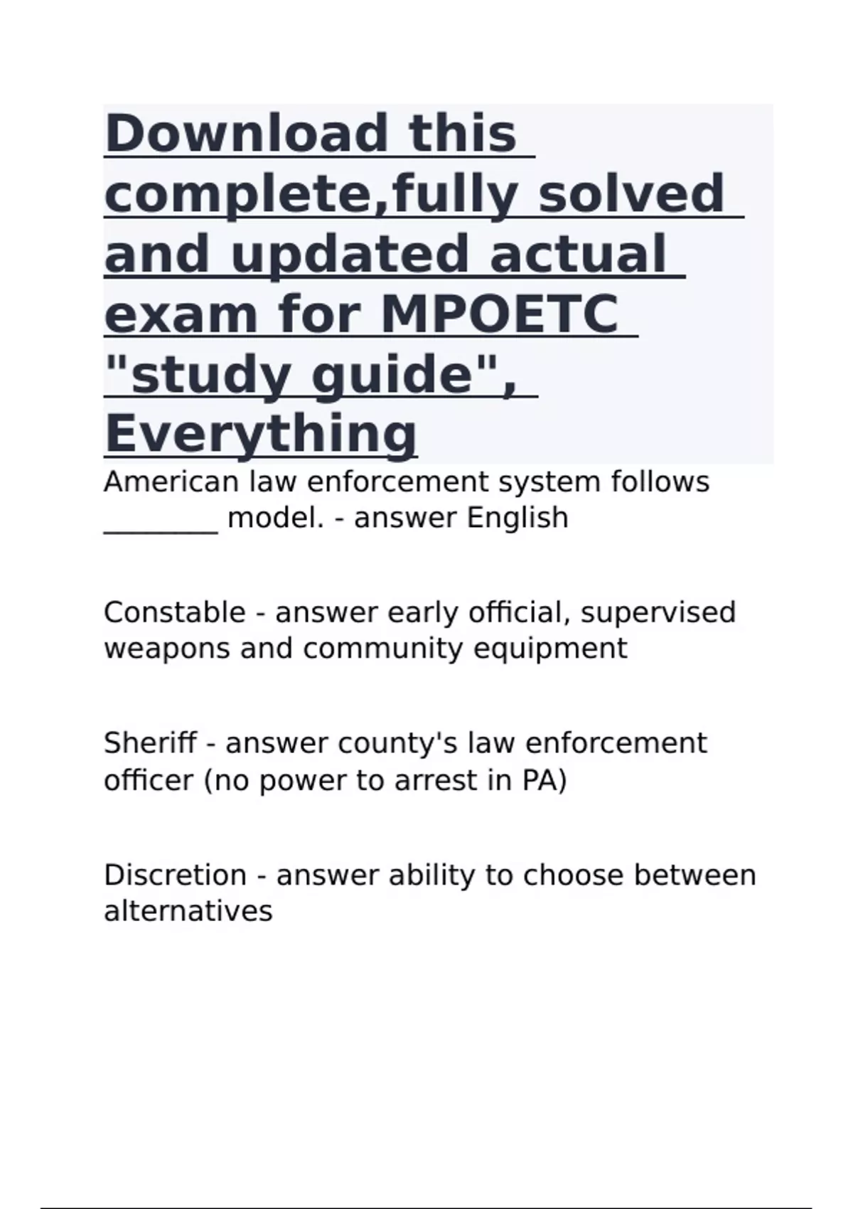 Download this complete,fully solved and updated actual exam for MPOETC ...