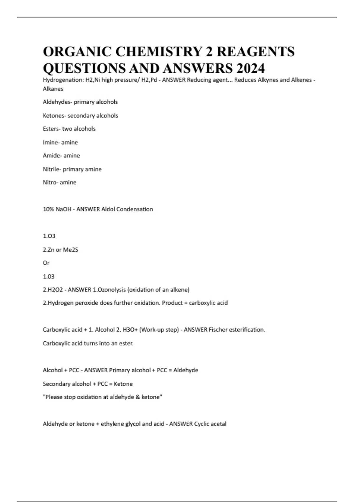 EDEXCEL ORGANIC CHEMISTRY A LEVEL REACTIONS QUESTIONS AND ANSWERS WITH SOLUTIONS 2024 - ORGANIC ...